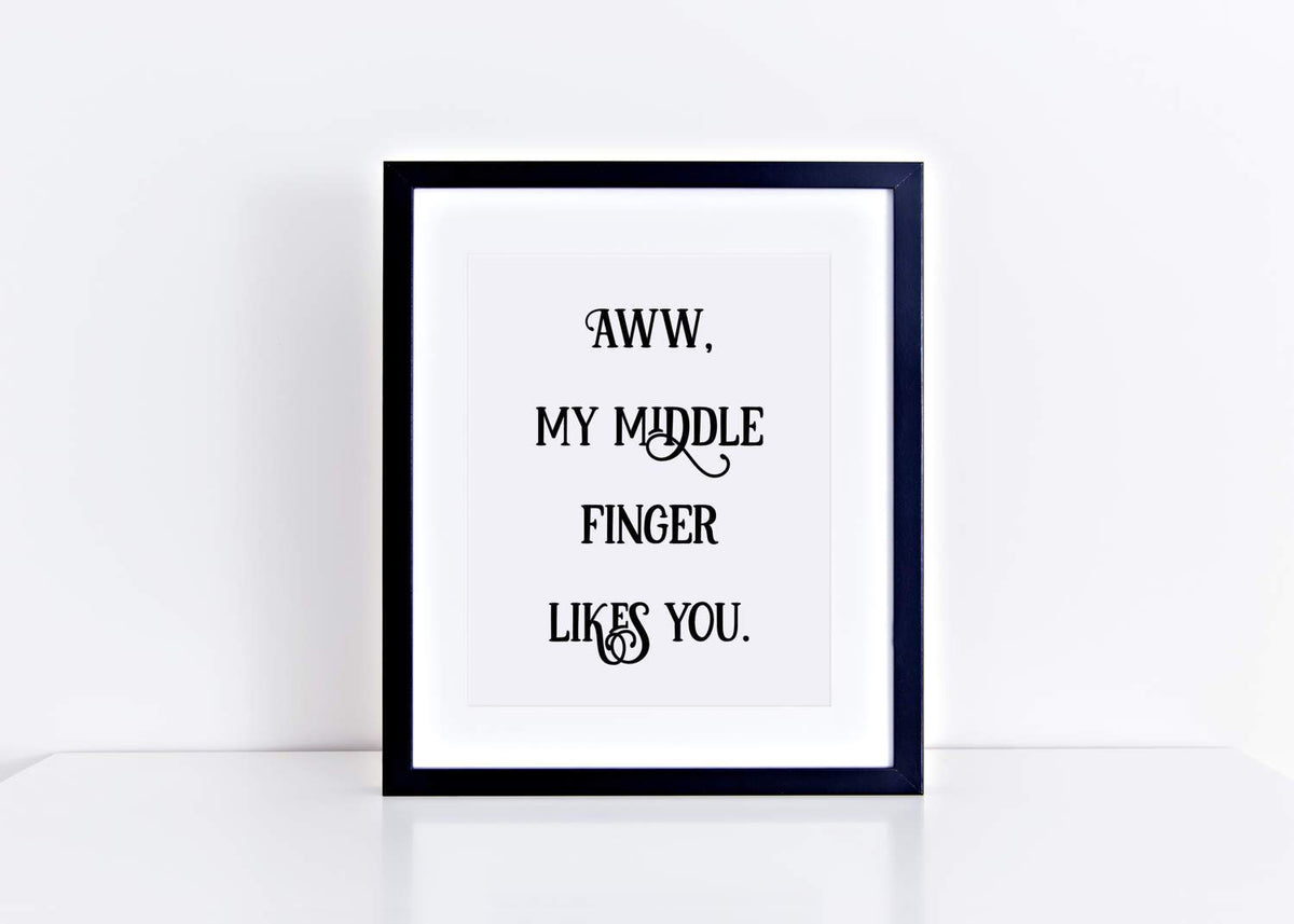 Middle Finger Funny Art Print, Sarcastic Wall Decor, Funny Sign ...